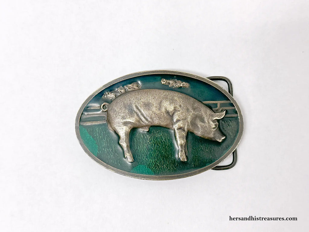 1977 Pig Farming G-145 Enamel Bergamot Brass Works Belt Buckle | USA ...
