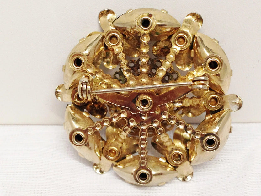 Vintage Gold Toned Green Rhinestone Brooch – Hers and His Treasures