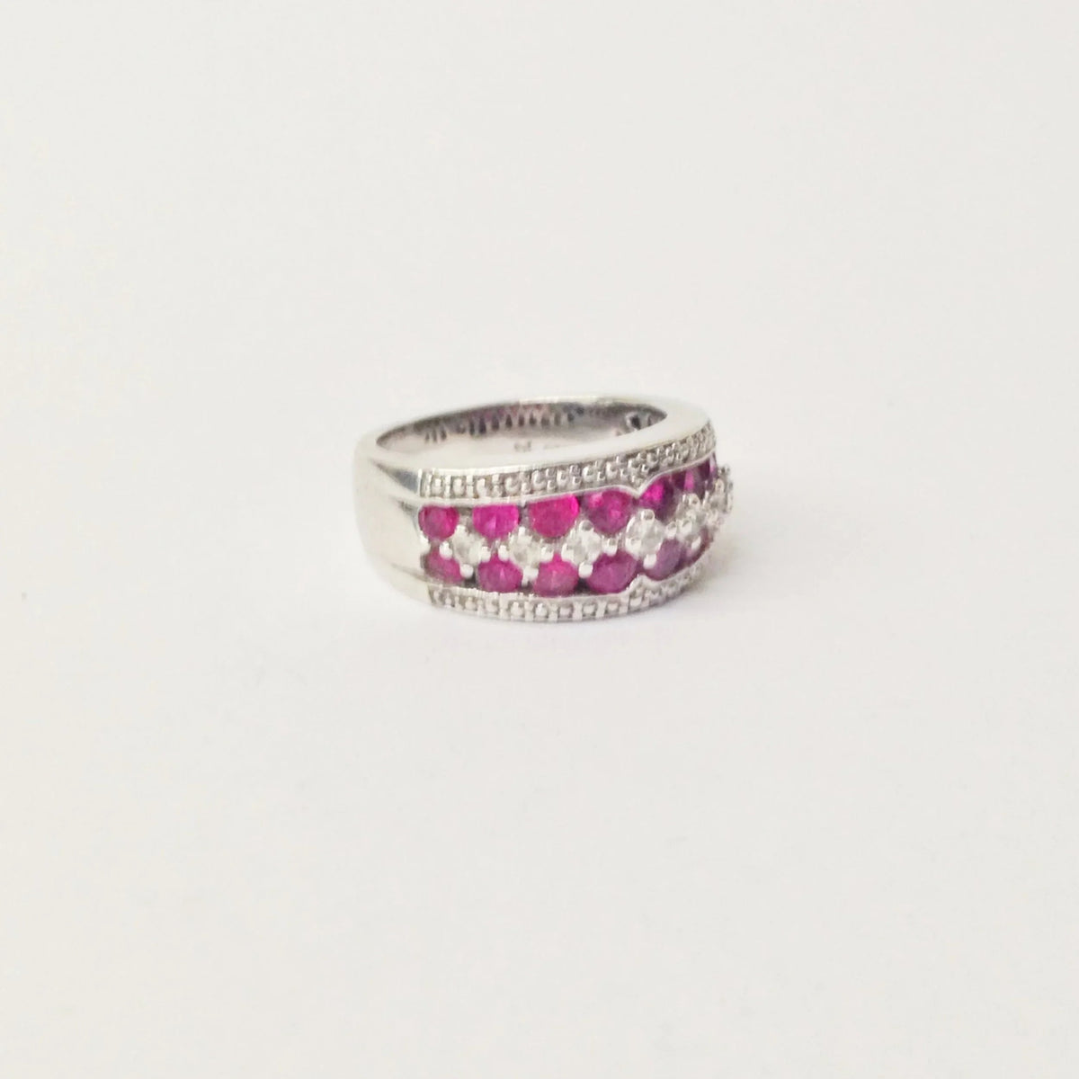 Genuine Ruby and Clear Topaz .925 Sterling Silver Wide Band Ring – Hers ...