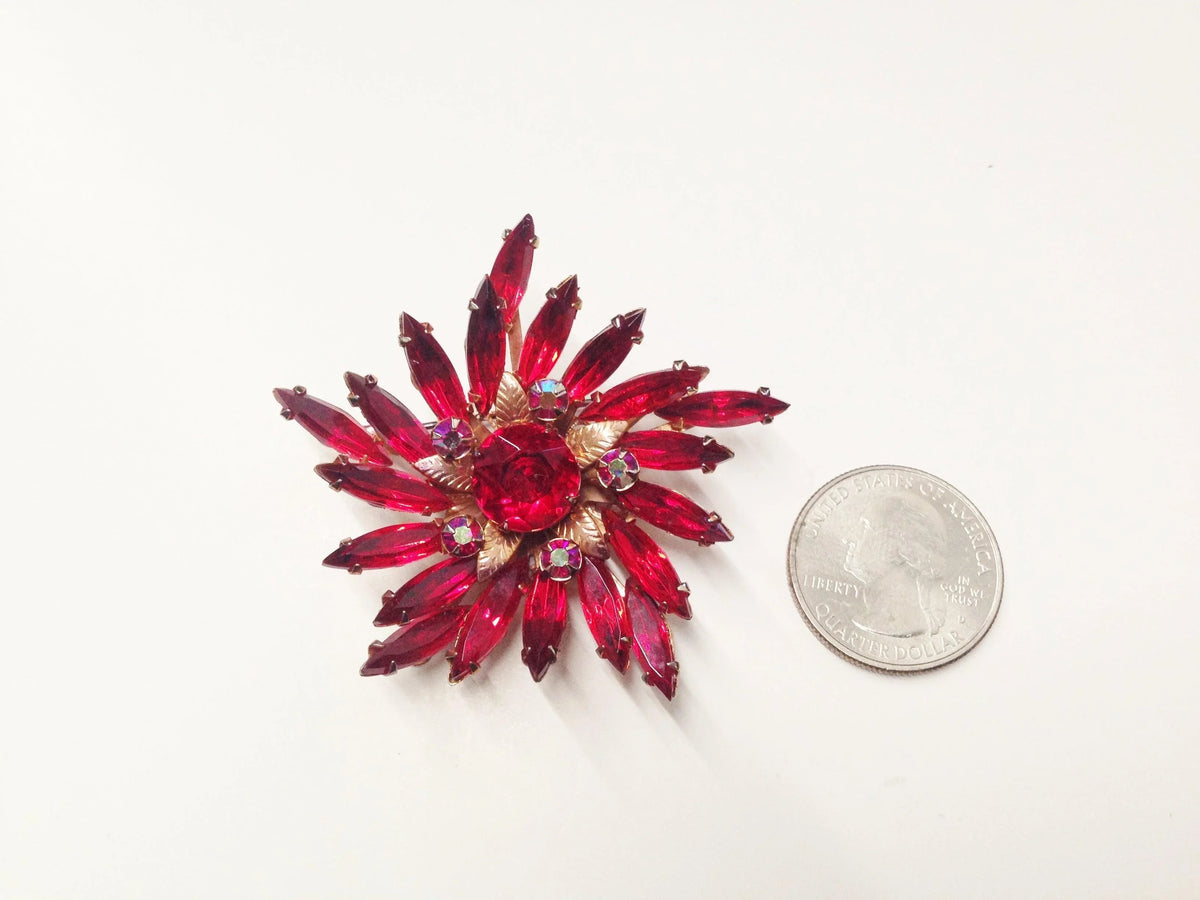 Vintage Red Rhinestone Gold Tone Brooch Pin – Hers and His Treasures