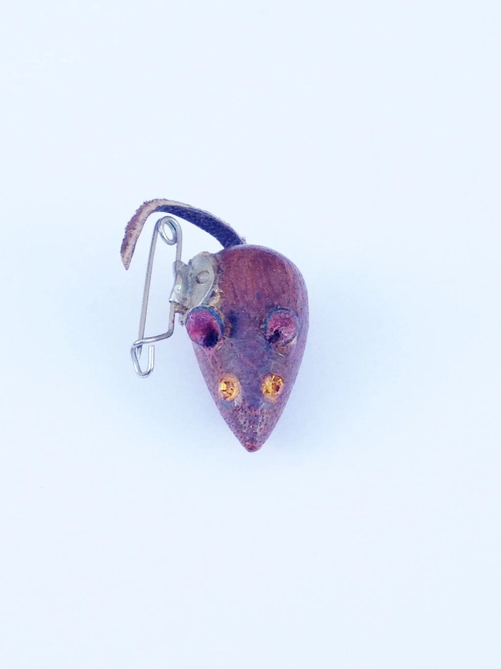 1960's Wooden Mouse Brooch Pin W/ Rhinestone Eyes – Hers and His Treasures