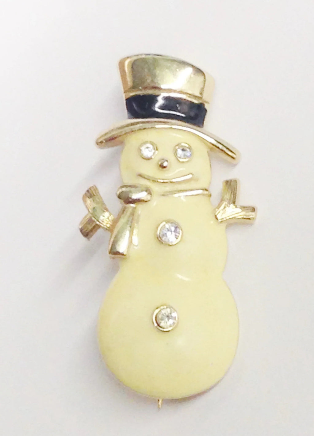 Gold Tone Off White Snowman Brooch W/ Rhinestones – Hers and His Treasures