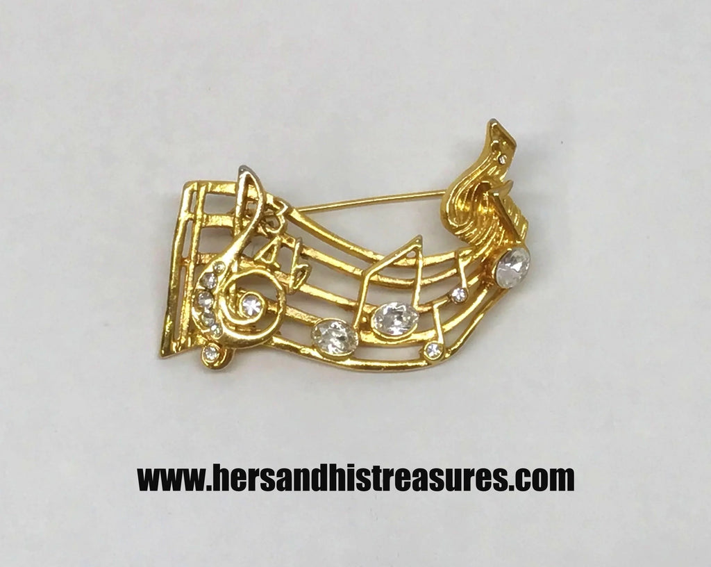 Treble Clef and Rhinestone Musical Notes Brooch Pin – Hers and His ...